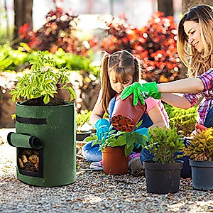 Delxo 5 Pack 10 Gallon Potato Grow Bags, Garden Planting Growing Bag with Flap, Double Layer Breathable Nonwoven Cloth for Potatoes/Planter/Vegetable/Tomato Fabric Pots with Handles Green