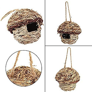 Fdit Bird Nest, Handwoven Straw Bird Nest Cage House Hatching Breeding Cave in 3 Size for Parrot, Canary or Cockatiel or Other Birds(S)