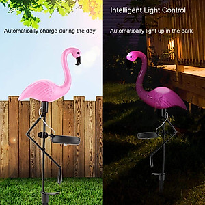 Yosoo- Solar Flamingo Garden Light, 2 Pack Pink Flamingo Solar Powered Outdoor LED Lawn Light Decorative Stake Lamp Pink Flamingo Yard Ornament Stakes for Garden Yard Pathway