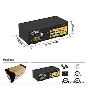 CKL 2 Port USB 3.0 KVM Switch Dual Monitor HDMI 2.1 8K 60Hz 4K 120Hz 144Hz, Keyboard Video Mouse Peripherals Switcher for 2 Computers 2 Monitors with Audio 922HUA-4