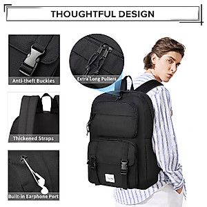 VASCHY Backpack for Men, Unisex Large Fashion Schoolbag Book bag Rucksack for High School/College/Work/Travel/Commuter Black