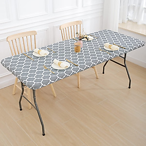 smiry Rectangle Picnic Tablecloth, Waterproof Elastic Fitted Table Covers for 4 Foot Tables, Wipeable Flannel Backed Vinyl Tablecloths for Camping, Indoor, Outdoor (Grey Morocco, 30x48 Inches)