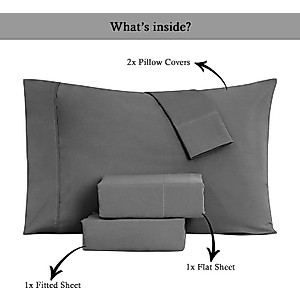 IR Imperial Rooms Grey Full Size Bed Sheets - 4 Pcs Luxury Sheets & Pillowcases for Spa, Hotels, Guest Bedroom & Airbnbs - Brushed Microfiber Full Size Sheets