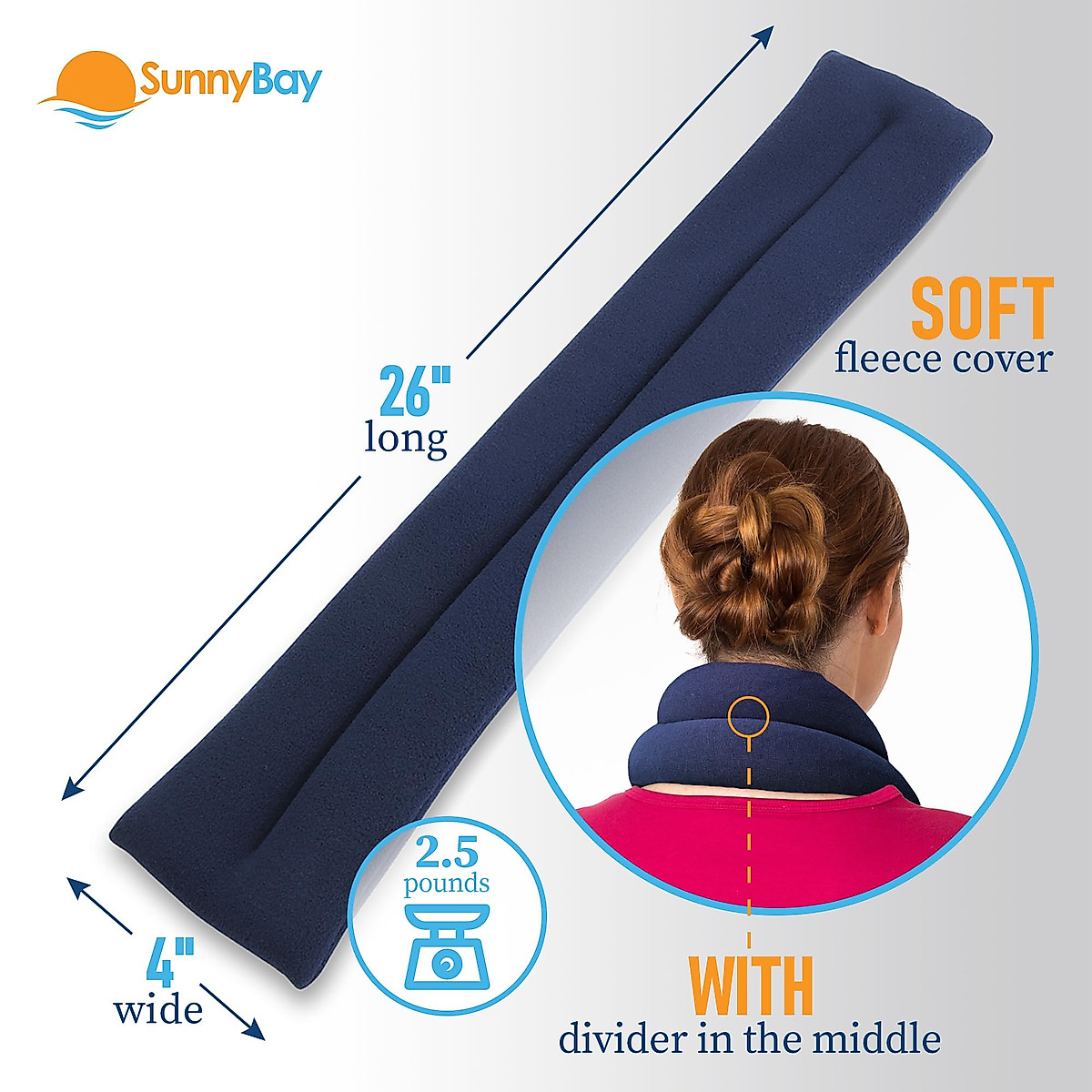 SunnyBay Microwavable Heating Pads, Microwavable Moist Heated Neck and Shoulder Wrap, Versatile Weighted Beanbag Cold Pack or Warm Compress, 2.5 lbs, 26x5 Inches, Navy Blue