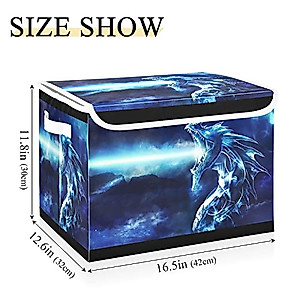 Kigai Storage Basket Artistic Blue Angry Dragon Storage Boxes with Lids and Handle, Large Storage Cube Bin Collapsible for Shelves Closet Bedroom Living Room, 16.5x12.6x11.8 In