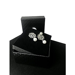 Fashion Designer Rhinestone Camellia Flower Statement Dangle Imitation Pearl Earrings for Women