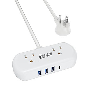 Power Strip with USB, SUPERDANNY Mini Surge Protector with 2 Wide-Spaced Outlets, 3 USB-A 1 USB-C, 5 Ft Extension Cord, Flat Plug, Compact Size Desktop Charging Station Travel, Home, Office, White