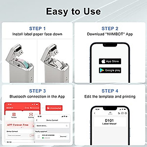Bundle Label Maker Machine D101 Bluetooth Label Maker with 2 Rolls of White Label Tape 12×40mm, 25×50mm