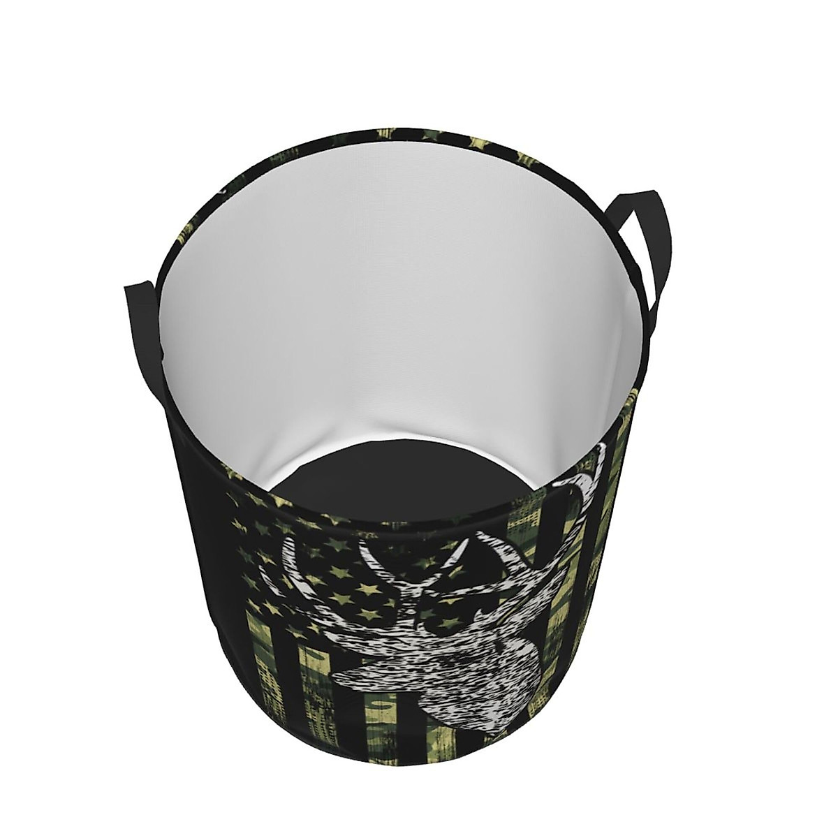 Lightweight Laundry Hamper Compatible With Deer Camo Camouflage American Flag Hunting Black Laundry Basket, Large Fabric Collapsible Clothes Hamper Easy Carrying with Handles for Boys Girls Bedroom