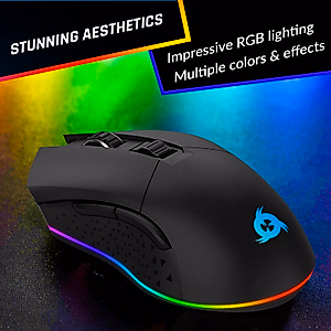 KLIM Blaze Rechargeable Wireless Gaming Mouse RGB New 2024 - High-Precision Sensor and Long-Lasting Battery - 7 Customizable Buttons - Up to 10000 DPI - Wired & Wireless Mouse for PC Mac & PS4 PS5