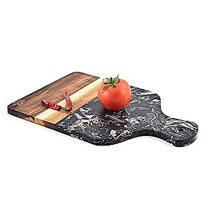 SKIMT Chopping Board Marble and Acacia Wood Kitchen Chopping Board Cutting Blocks Fruit Bread Cheese Steak Pizza Serving Tray Tableware Dinner Plate (Color : Black)