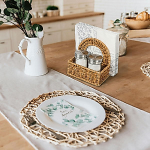 Aevtih Stylish Rattan Napkin Holder with Salt and Pepper Shakers Holder - Perfect Tabletop Organizer for Kitchen - Ideal for Paper Napkins (Without Salt, Pepper Shakers & Napkins)