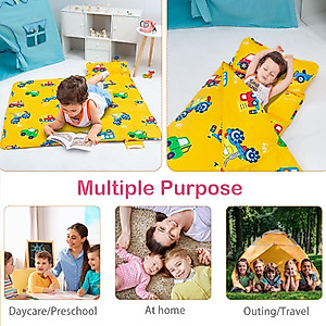 Rossison Nap Mat with Pillow and Blanket 100% Cotton with Microfiber Fill, Padded Sleeping Mat, for Daycare Preschool Toddler Prek Boys Kids (Tractor, Standard-50 x20)
