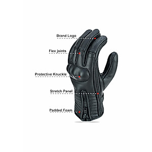 Moto5 Full Finger Leather Motorcycle Gloves for Men & Women Touch Screen Gloves Premium Street Motorcycle Durable Protective Cruiser Biker Gel Leather Motorbike gloves (Black, X-Large)