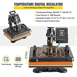 VEVOR Heat Press Machine, 12 x 15 Inch, 8 in 1 Combo Swing Away T-Shirt Sublimation Transfer Printer with Teflon Coated, Mug/Hat/Plate Accessories Included, ETL/FCC Certificated, Black