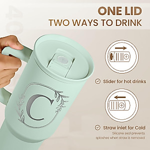 Personalized Monogrammed Tumbler with Handle 40oz, Letter C Tumblers Insulated Coffee Travel Cup, Custom Initial Gift for Women Girls Friends, Monogram Gift for Christmas Birthday Mothers Day