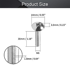 MroMax 10Pcs M6 x 30mm Truss Head Phillips Machine Screw, 304 Stainless Steel (A2-70), Fully Thread, Metric Silver Gray Truss Cross Head Screws Bolts for Home Small Appliance Electronic Instrument