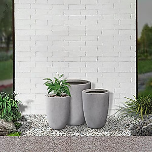 Kante 18.1" 20.4" 22.4" H Round Concrete Modern Tall Planters Set of 3 for Outdoor Indoor, Decorative Plant pots with Drainage Hole & Rubber Plug for Home & Garden Weathered Concrete