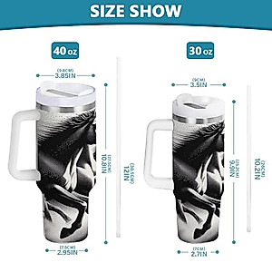 Maunzc 30 oz Tumbler with Handle and Straw, Insulated Stainless Steel Travel Mug with Lid for Coffee, Iced Tea, Water, Gift for Men Women (Horses Running Halftone)