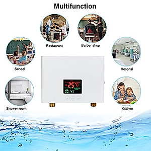 Tankless Water Heater Electric, Mini Instant Hot Water Heater with Remote Control, Constant Thermostatic Heating System with Digital Display for Kitchen Washing Sink 3000W 110V (White)