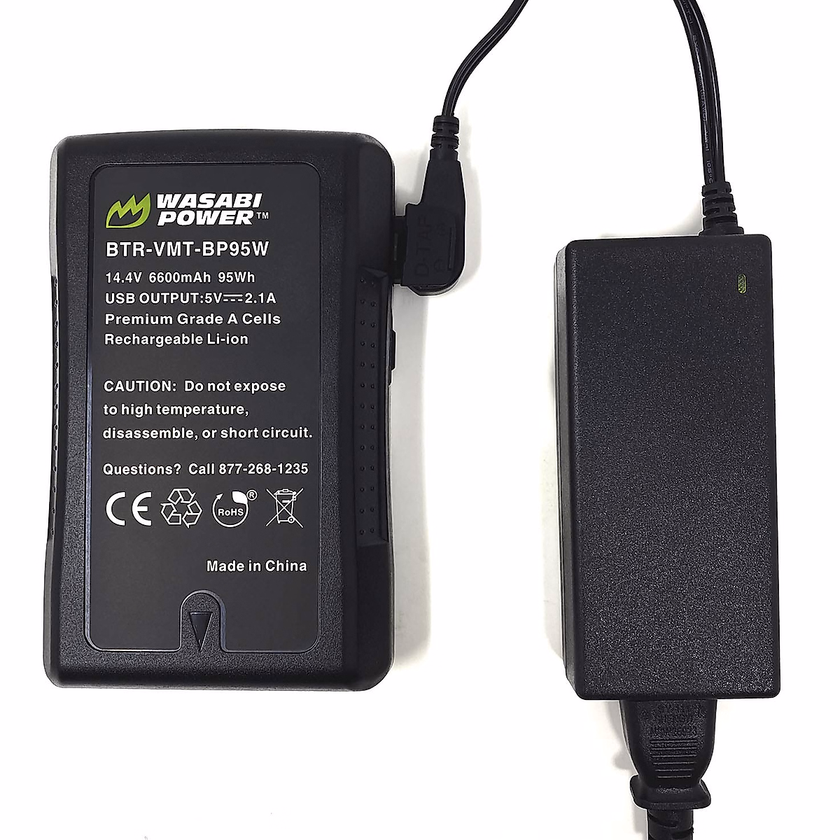 Wasabi Power V-Mount Battery (14.4V, 6600mAh, 95Wh) and V-Mount Battery Charger with D-Tap for Sony Video Camera Camcorder, Broadcast LED Light, and Any Other Compatible Video Camera Camcorder