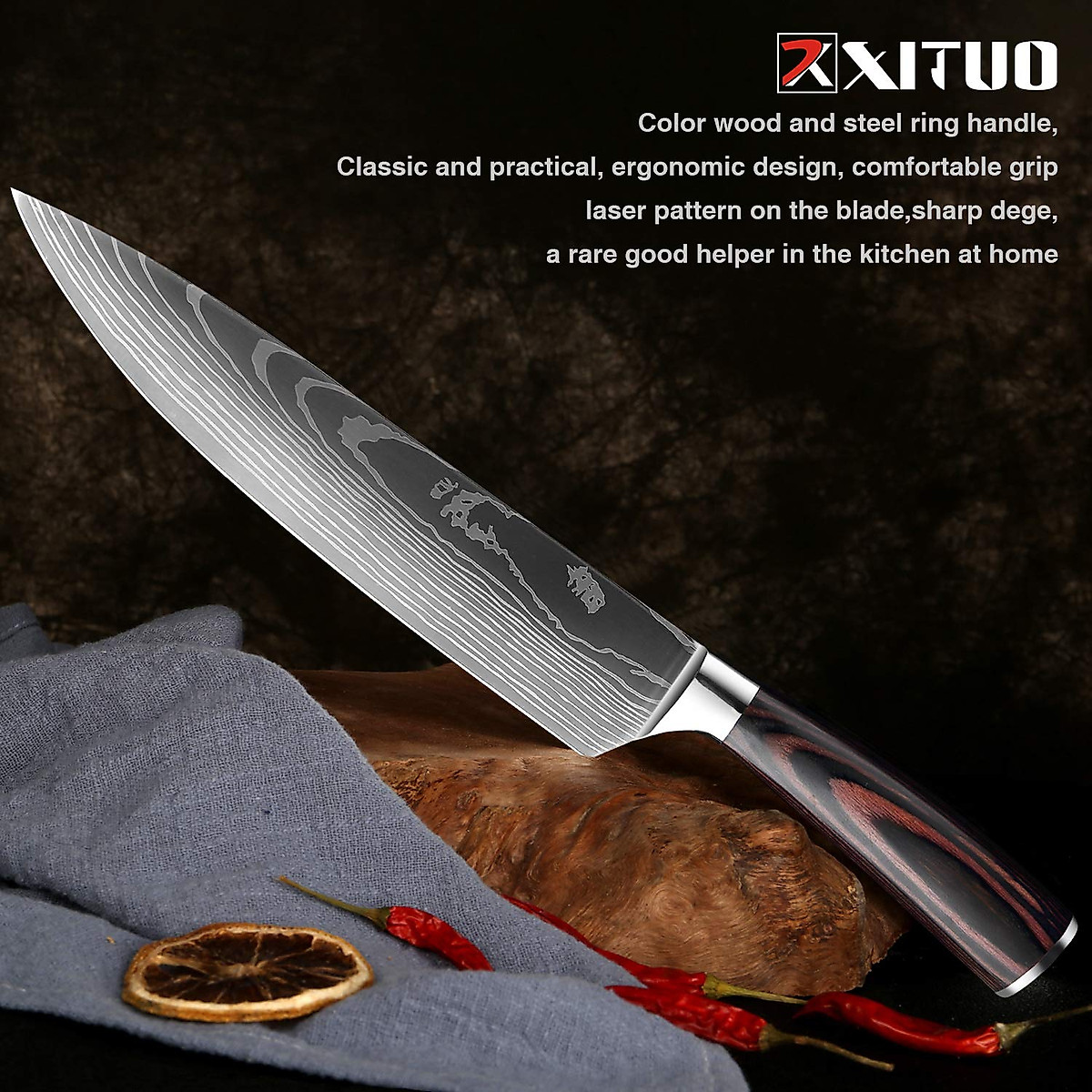 XITUO 5 Piece Kitchen chef Knife Set - High Carbon Stainless Steel Pakkawood Handle, Ultra Sharp Cooking Knife with Knife Sheath & Gift Box (5PCS Chef Knife Set)