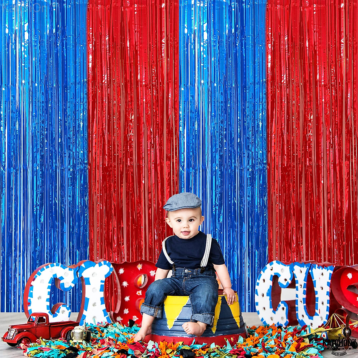 KatchOn, Red and Blue Streamers, Pack of 2 - Xtralarge, 8x3.2 Feet | Red and Blue Fringe Curtain, Red and Blue Party Decorations | Circus Theme Party Decorations | Red and Blue Carnival Decorations