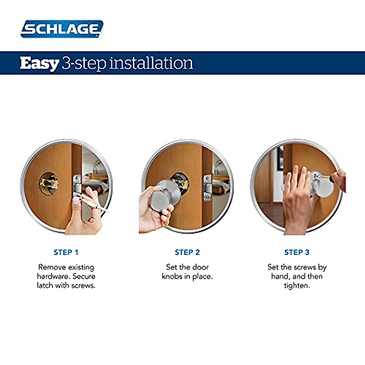 Schlage F10 BWE 622 Bowery Door Knob, Hall & Closet Passage Lock, Matte Black