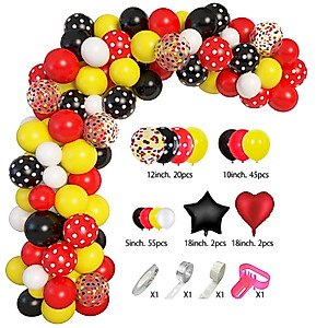 Amandir Black Red Yellow Balloons Arch Garland Kit, Birthday Party Supplies Baby Shower Decorations Latex Balloons Foil Star Confetti Balloons for Theme Party