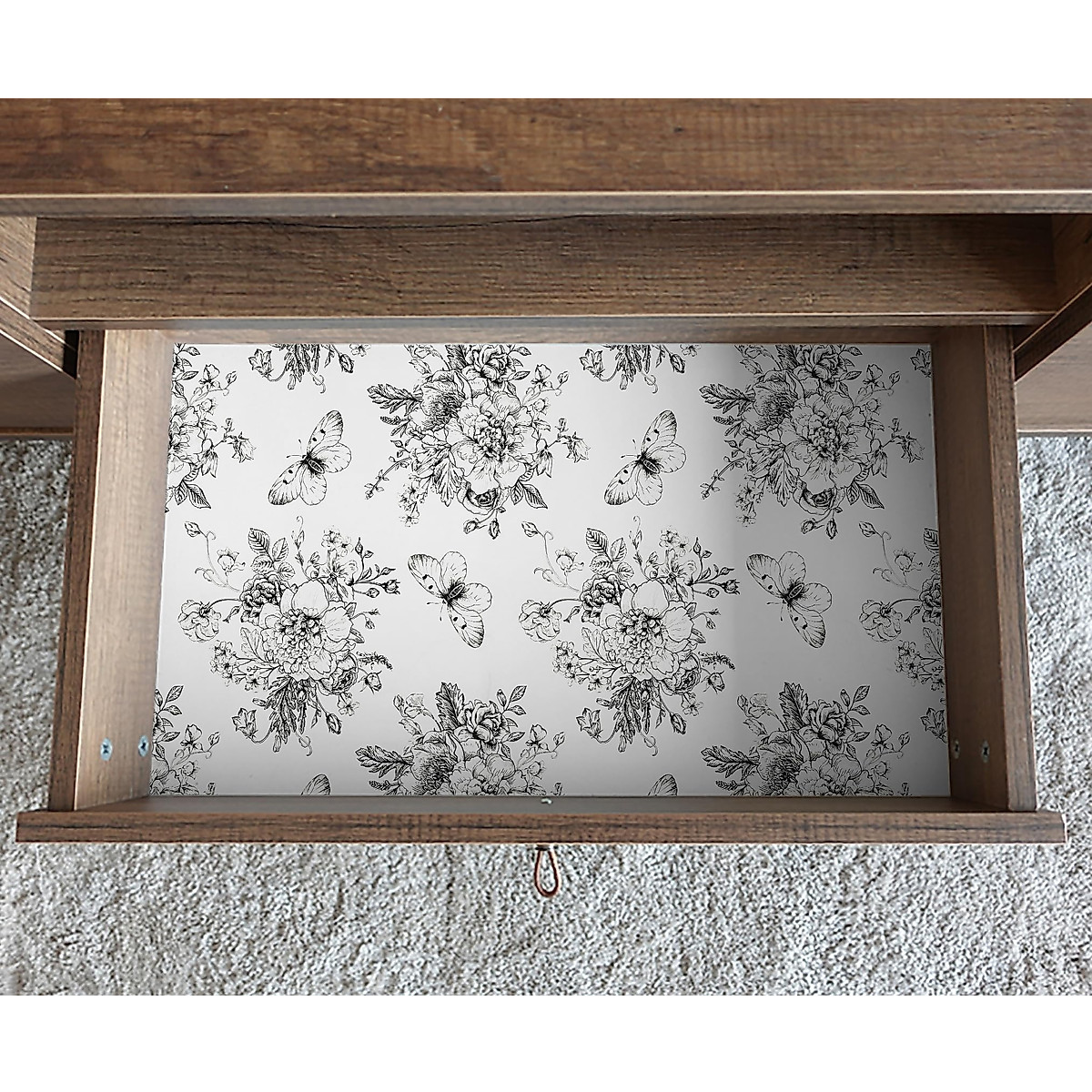 Micpolo Floral and Butterfly Self Adhesive Shelf Liner for Kitchen Bedroom Cabinets Waterproof Drawer Liner Dresser Vinyl Rolls 17.7In X 78.7In