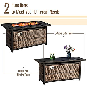 MFSTUDIO Oversize Outdoor Patio Furniture Set with 56" Fire Pit Table, 6 PCS Heavy-Duty Metal Patio Conversation Sets for 7 with 3-Seat Sofa & 2 Ottoman, 2 Fixed Sofa Chairs, 1 Fire Pit Table(Beige)