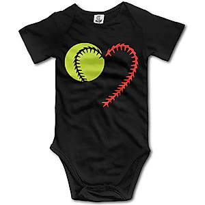 PXMU Baseball Softball Baby Romper Short Sleeve Onesies for Cute Boy Girl, Black, 6-12 Months
