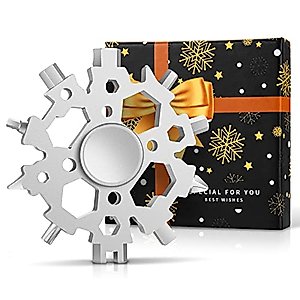 Gifts for Men Dad Boyfriend Him, MAFEHAN 23 in 1 Snowflake Multitool with Fidget Spinners, Cool Gadgets As Birthday Fathers Day Valentine's Gifts, Christmas Gifts Stocking Stuffers for Men(Silver)