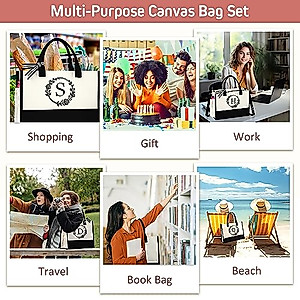 QLOVEA Gifts for Women Who Have Everything, Personalized Tote Bag Birthday Gifts for Women Her Mom Friends Female Friendship Sister Teacher Bridesmaid Boss Coworker Monogram Beach Bag Initial V