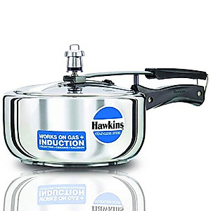 HAWKINS Hawkins Stainless Steel Induction Compatible Pressure Cooker,3 Litre,Silver (HSS3W) Wide,Medium