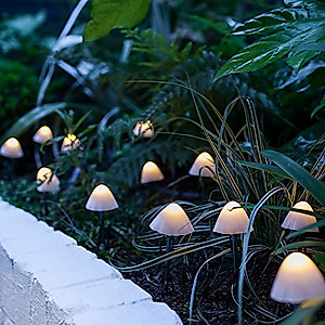 Lights4fun, Inc. Set of 12 Solar Powered Mini Mushroom Toadstool LED Outdoor Waterproof Garden Pathway Landscape Lights