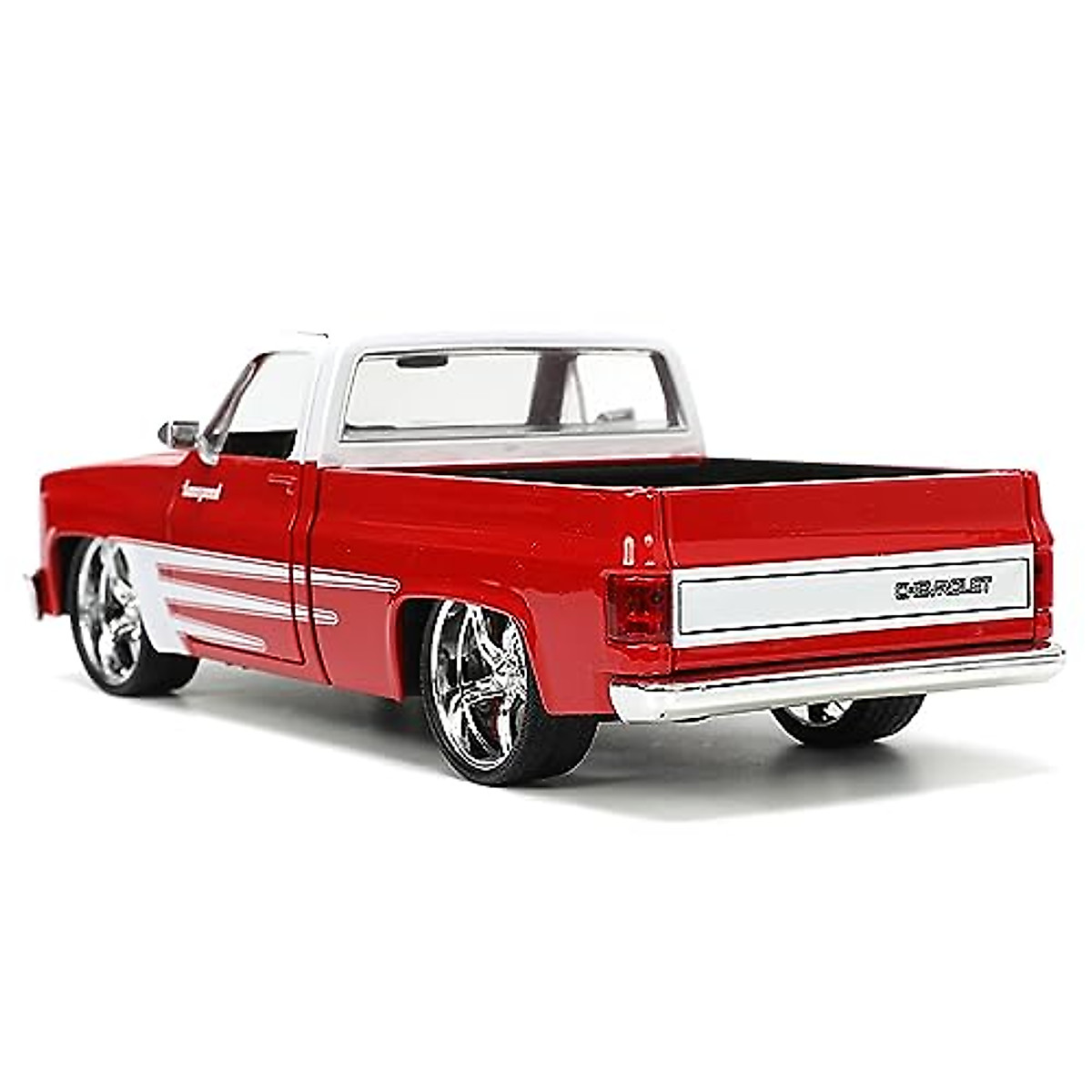 1985 Chevy C-10 Pickup Truck Red with White Top and Graphics with Extra Wheels Just Trucks Series 1/24 Diecast Model Car by Jada 34179