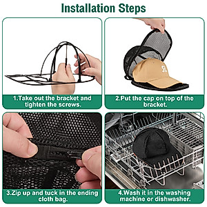 NAZZO Hat Washer for Dishwasher Washing Machine, Hat Cleaner Protector Holder for Curved Caps with Mesh Bag, Foldable Cap Washer Frame Cage Universal Adult Kids Basketball Cap, Black, 2 Pack