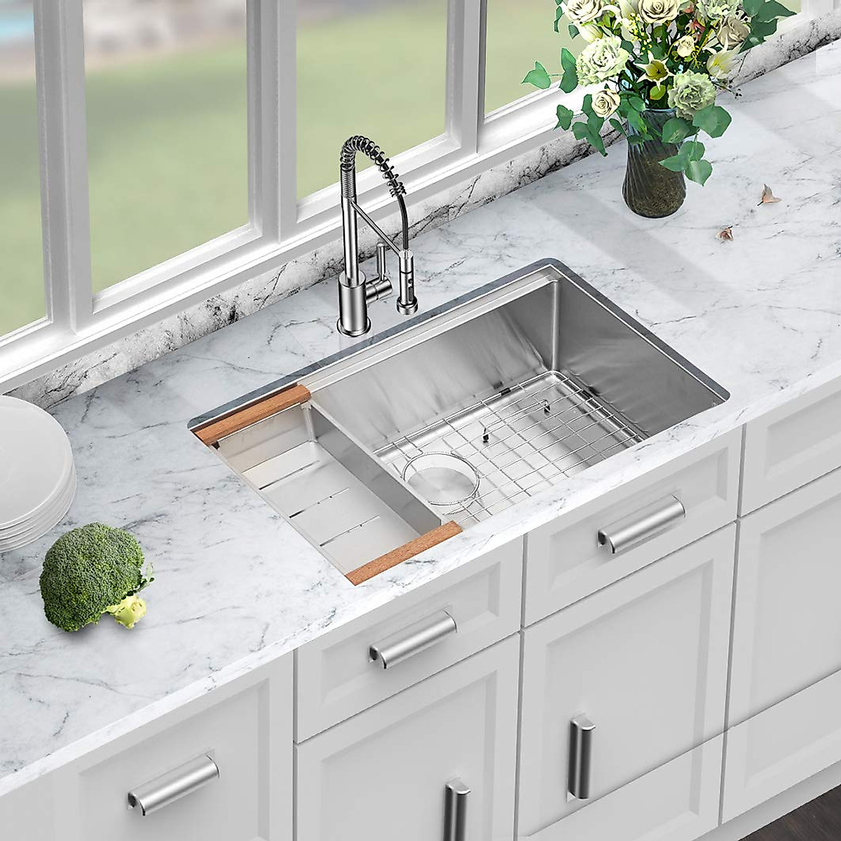 32 Kitchen Sink Undermount Stainless Steel - Sarlai 32 x 19 Inch Kitchen Sink Ledge Workstation Deep Single Bowl 16 Gauge Stainless Steel Under Counter Kitchen Sink Basin