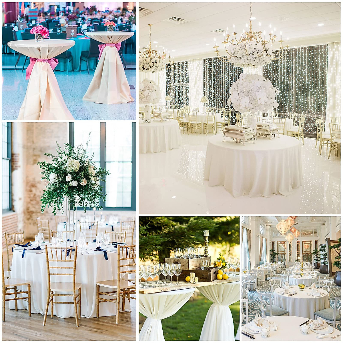 REWOMC 6 Pack Round Tablecloths - 120 Inch, White Polyester Table Cover for Round Table, Stain and Wrinkle Resistant Washable Fabric Table Cloth, Polyester Tablecloth for Wedding Banquet Parties