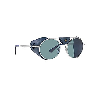 Persol PO2496SZ Round Sunglasses, Silver/Green Polarized, 52 mm