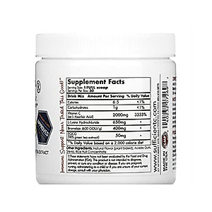Sufficient-C High Dose Non-GMO Vitamin C Lemon Peach Immune-Ade Drink Mix, Convenient 125 Grams - with L-lysine, Bromelain and a Premium 96% Pure Green Tea Extract - immune, thyroid and collagen support for healthy skin - UTI, acne, cold and canker sore,