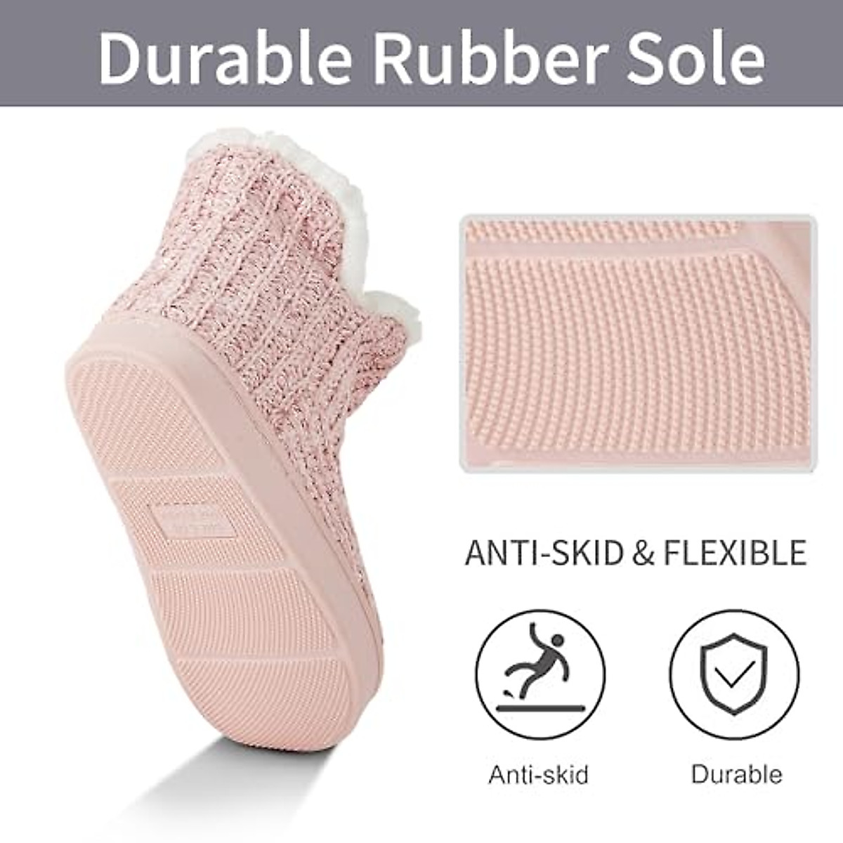 WOJWSKI Women's Knit Bootie Slippers Winter Warm Plush Fleece Memory Foam House Shoes with Comfy Plush Lining(Pink7-8)