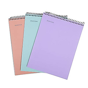 Mintra Office TOP BOUND Durable Spiral Notebooks (Lavender, Salmon, Sage Green, College Ruled 3pk)