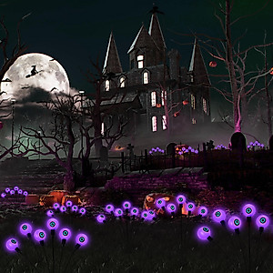 Halloween Decorations Outdoor Solar Lights: 4 Pack 24 LED Scary Eyeballs Purple Halloween Lights, IP65 Waterproof Solar Firefly Halloween Lights for Outside Yard Lawn Patio Pathway Party Garden Decor