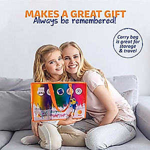 27-Piece Acrylic Paint Set for Kids - 100% Cotton Canvases, Wood Easel, Brushes, Waterproof Smock, Mixing Palette - Portable and Easy Storage