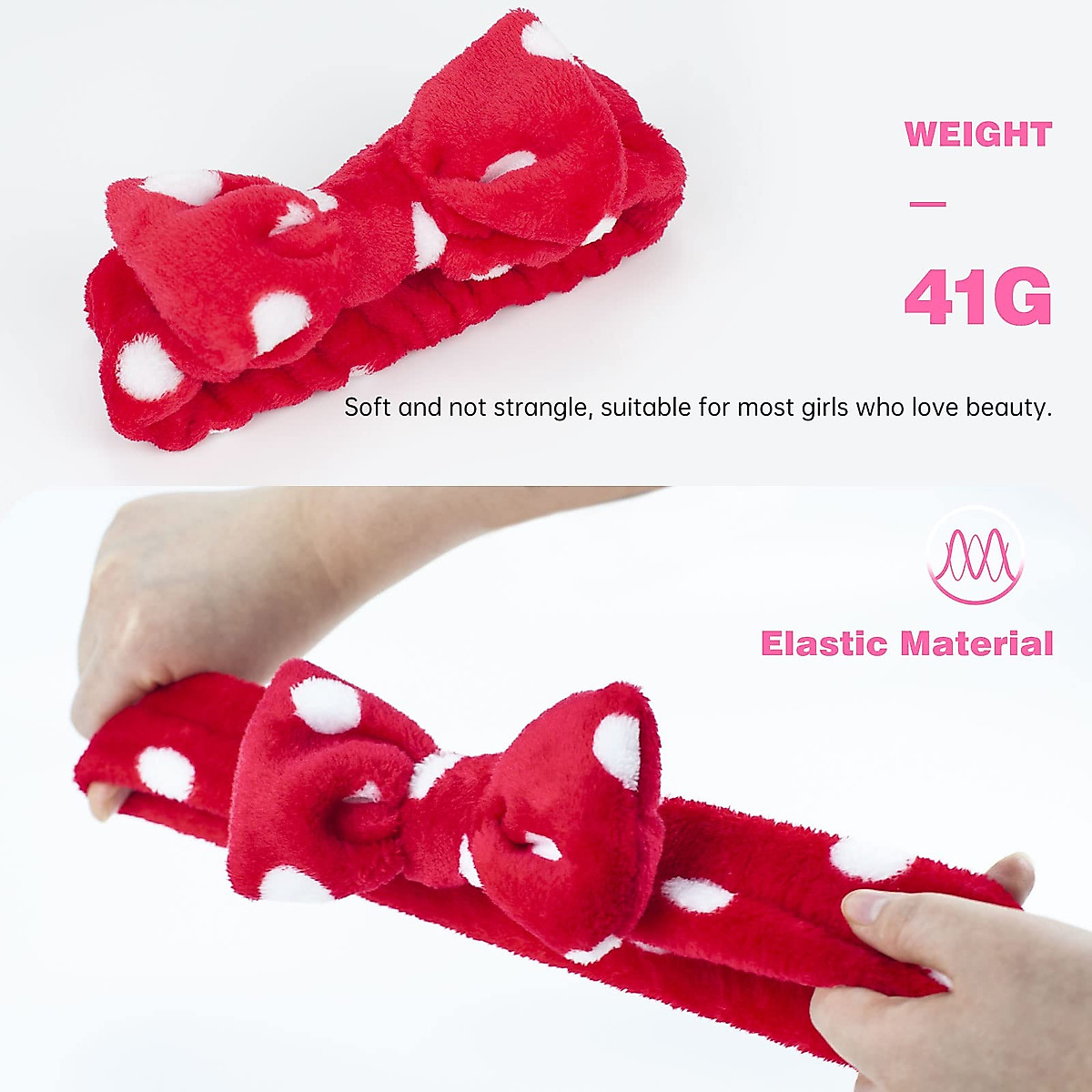 EDOBLUE Make-up Face Wash Shower Headband,Bowknot Fibre Hair Wrap for Shower Wash face Bath Spa (Red)