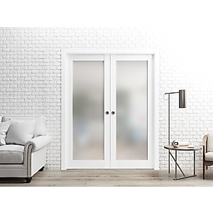 SARTODOORS Frosted Lite Glass Door Panel Slab 32 x 80 | Planum 2102 White Silk | Use as Barn Pocket Sliding Closet | Solid Wood Core Interior Door