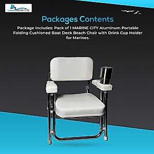 MARINE CITY Aluminum Portable Folding Cushioned Boat Deck Beach Chair with Drink Cup Holder for Marines – Boats – Yachts – Ships