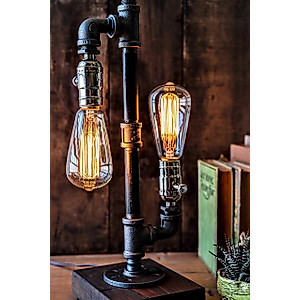 Edison Desk Lamp, Industrial Table Lamp, Steampunk Metal Pipe Lamp for Nightstand, Dressers, Coffee Table, Study Desk in Bedroom College Dorm